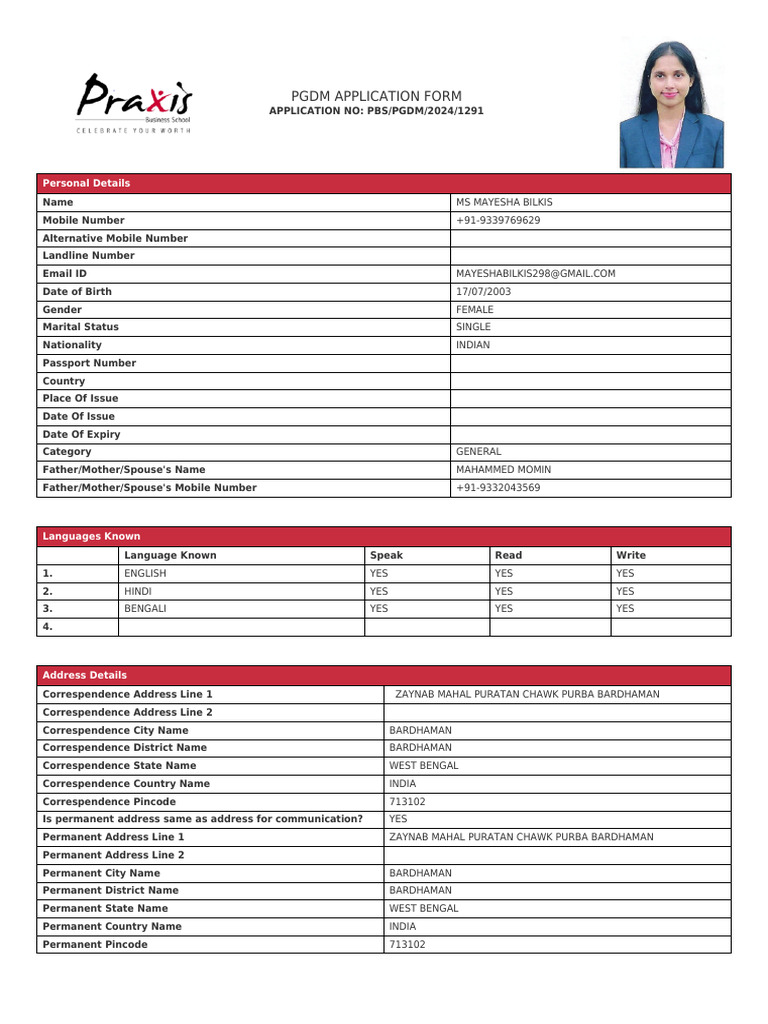Mayesha_Application_form_PBS_PGDM_2024_1291 | PDF