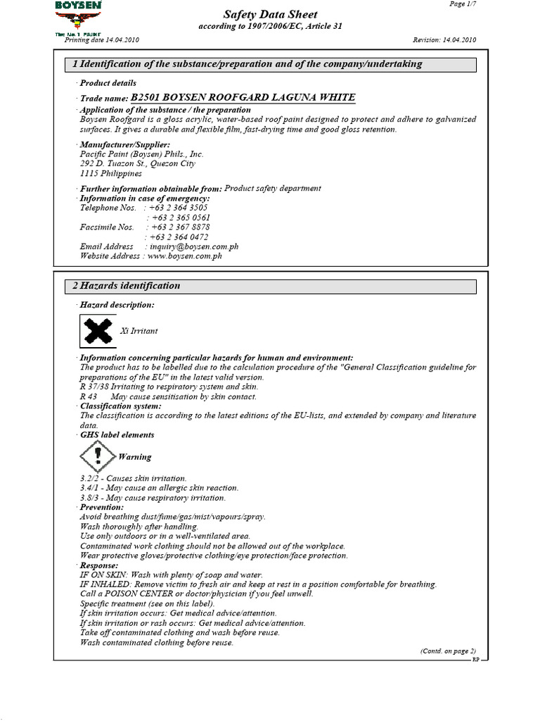 Boysen Roofgard Laguna White SDS | PDF | Materials | Chemical Substances