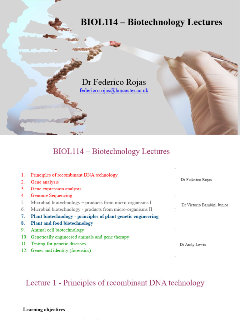 Lecture 1 Principles Of Recombinant Dna Technology Pdf Molecular Cloning Plasmid