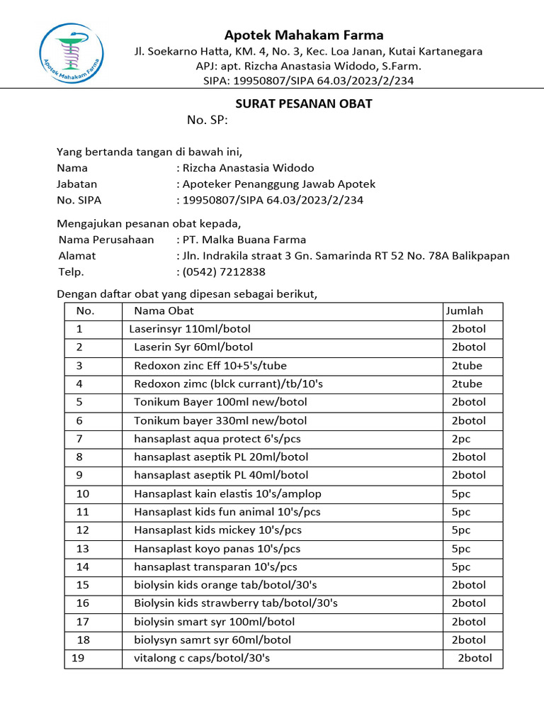 SURAT PESANAN OBAT reguler | PDF