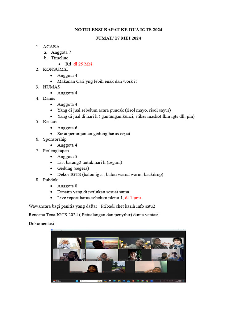 Notulensi Rapat Ke Dua Igts 2024 | PDF
