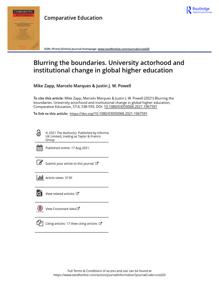 Blurring The Boundaries. University Actorhood and Institutional Change in Global Higher ...