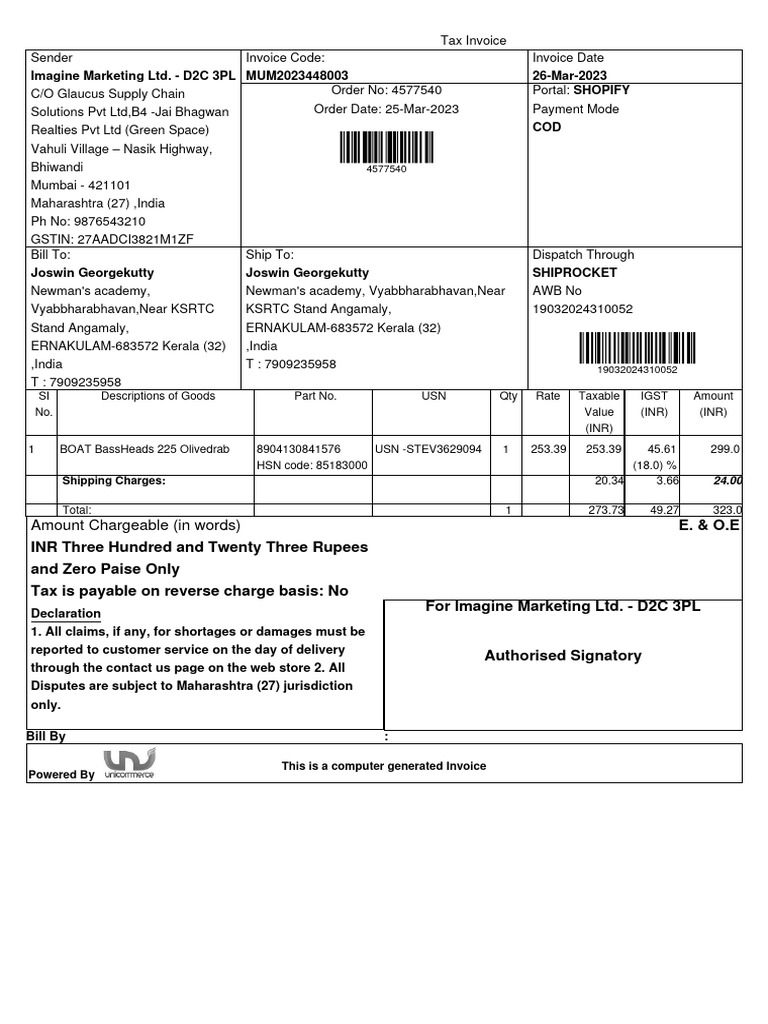 BoAt Invoice | Download Free PDF | Taxes | Public Finance