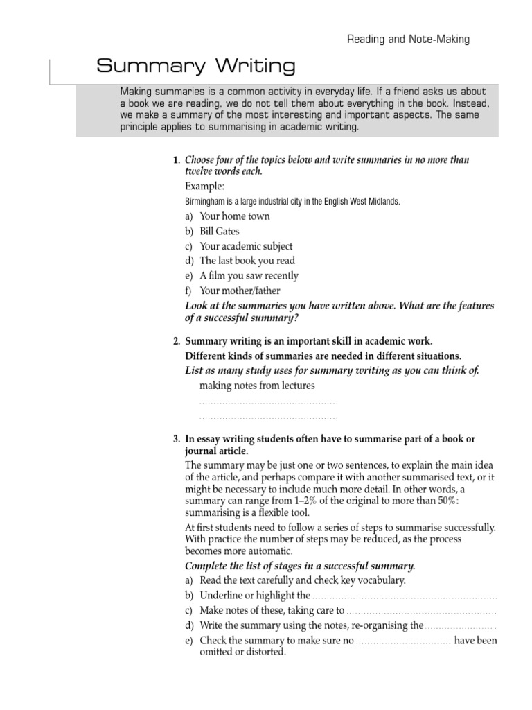 11 Summary Writing Pdf Books Psychology