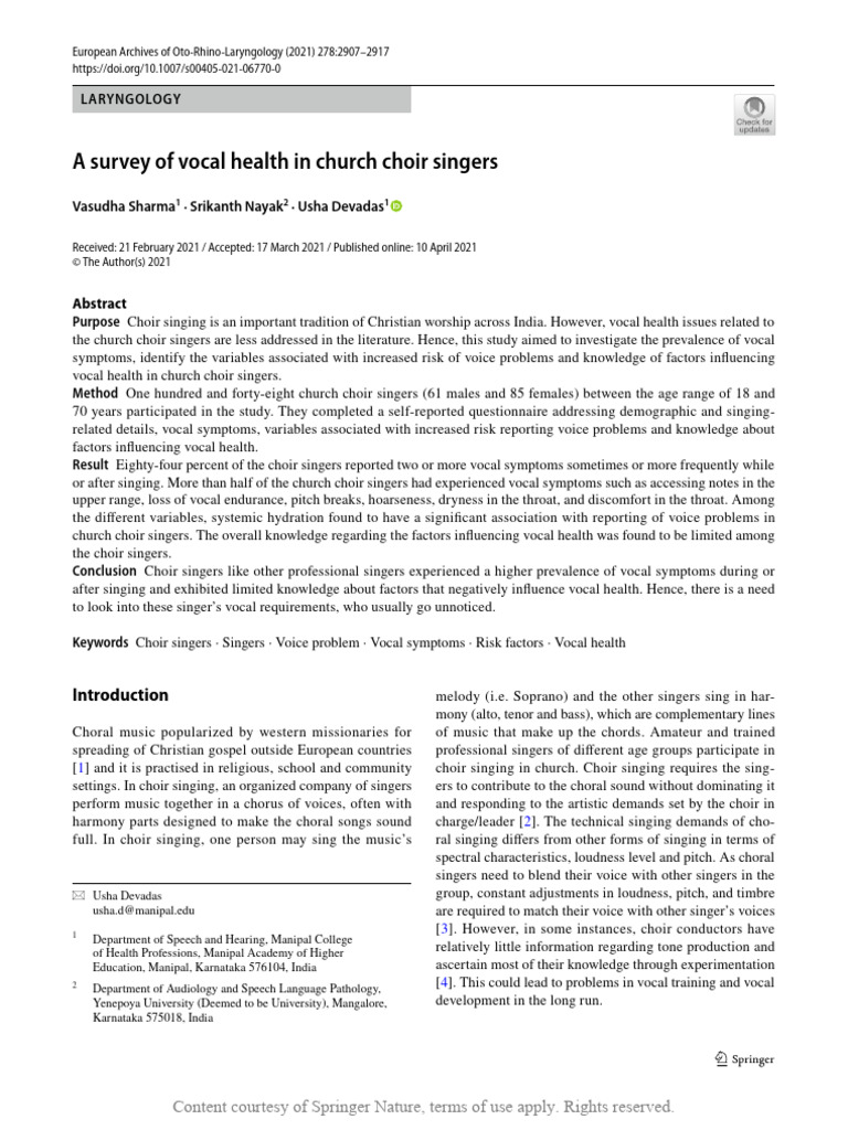 Vocal Health Survey in Church Choirs | PDF | Singing | Choir