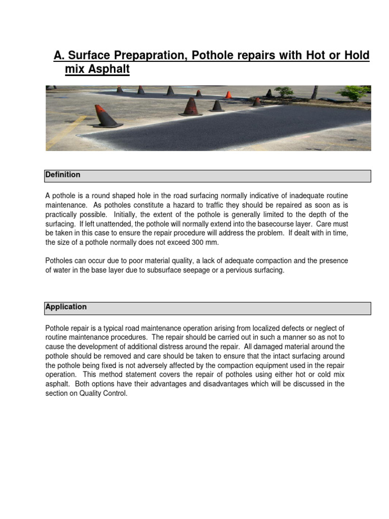 Pothole Repair Methods and Guidelines | PDF | Road | Road Surface