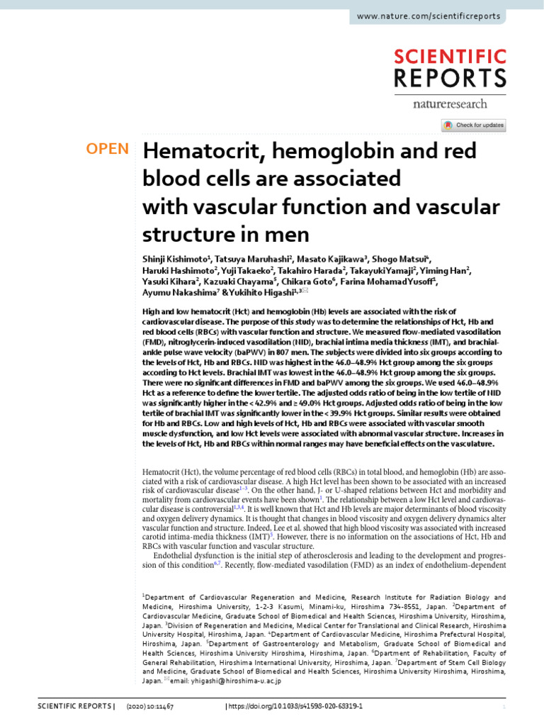 Hematocrit, Hemoglobin and Red Blood Cells Are Associated With Vascular ...