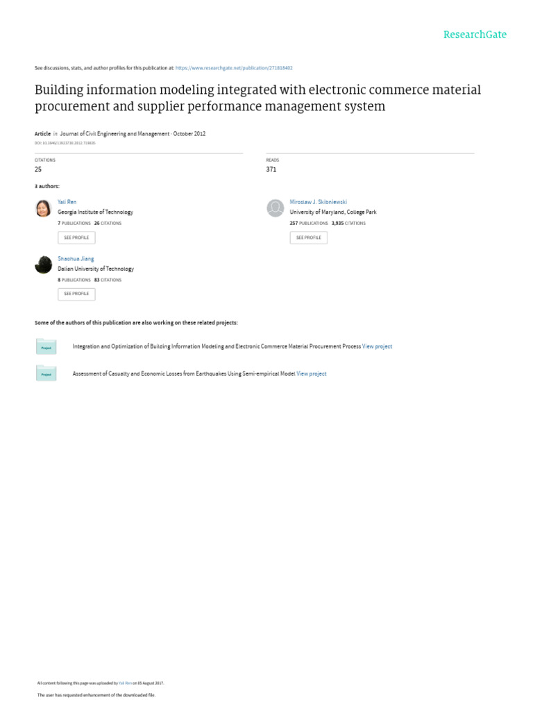 Building Information Modeling Integrated with Electronic Commerce Material Procurement and ...