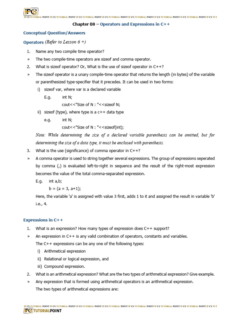 Operators and Expressions in C++ - 104816 | PDF | Programming Paradigms | Computer Science