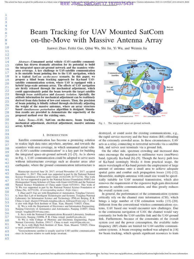 Zhao2018 - Beam Tracking For UAV Mounted SatCom On The Move | PDF | Matrix (Mathematics ...