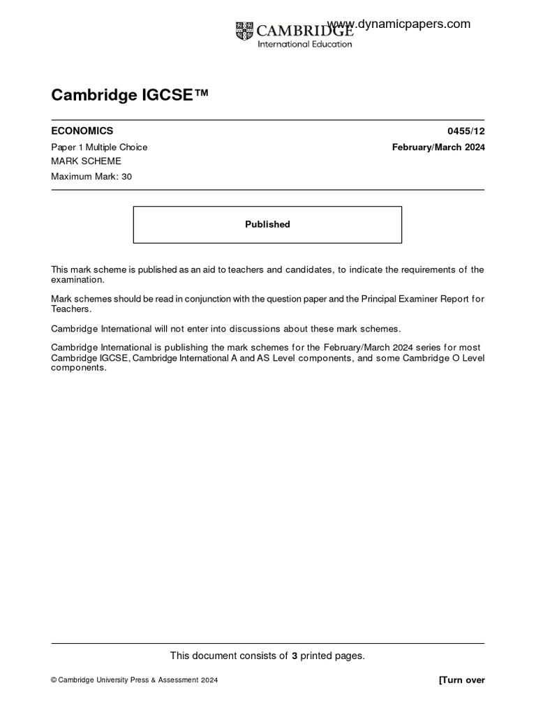 IGCSE Economics 0455/12 Mark Scheme | PDF | Secondary Education ...