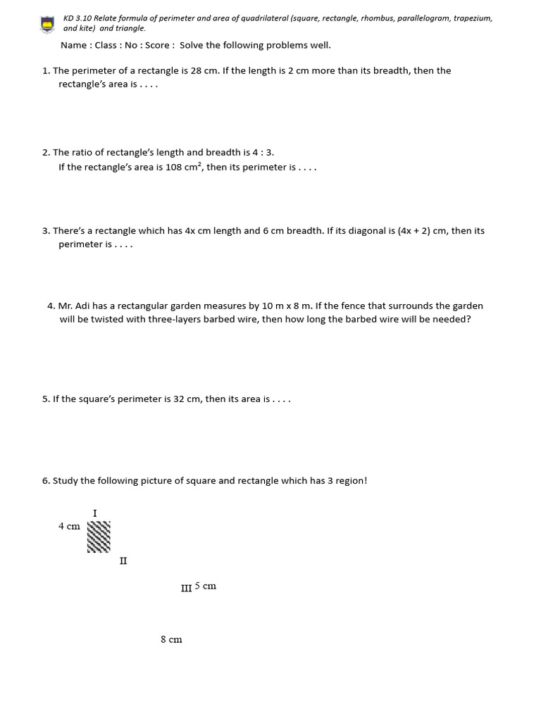 Exercise Rectangle & Square | PDF | Teaching Methods & Materials | Technology & Engineering