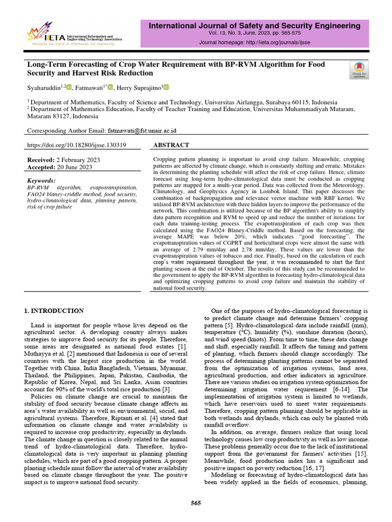 Long-Term Forecasting of Crop Water Requirement With BP-RVM Algorithm ...