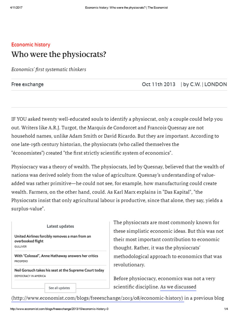 Economic History - Who Were The Physiocrats - The Economist | PDF ...