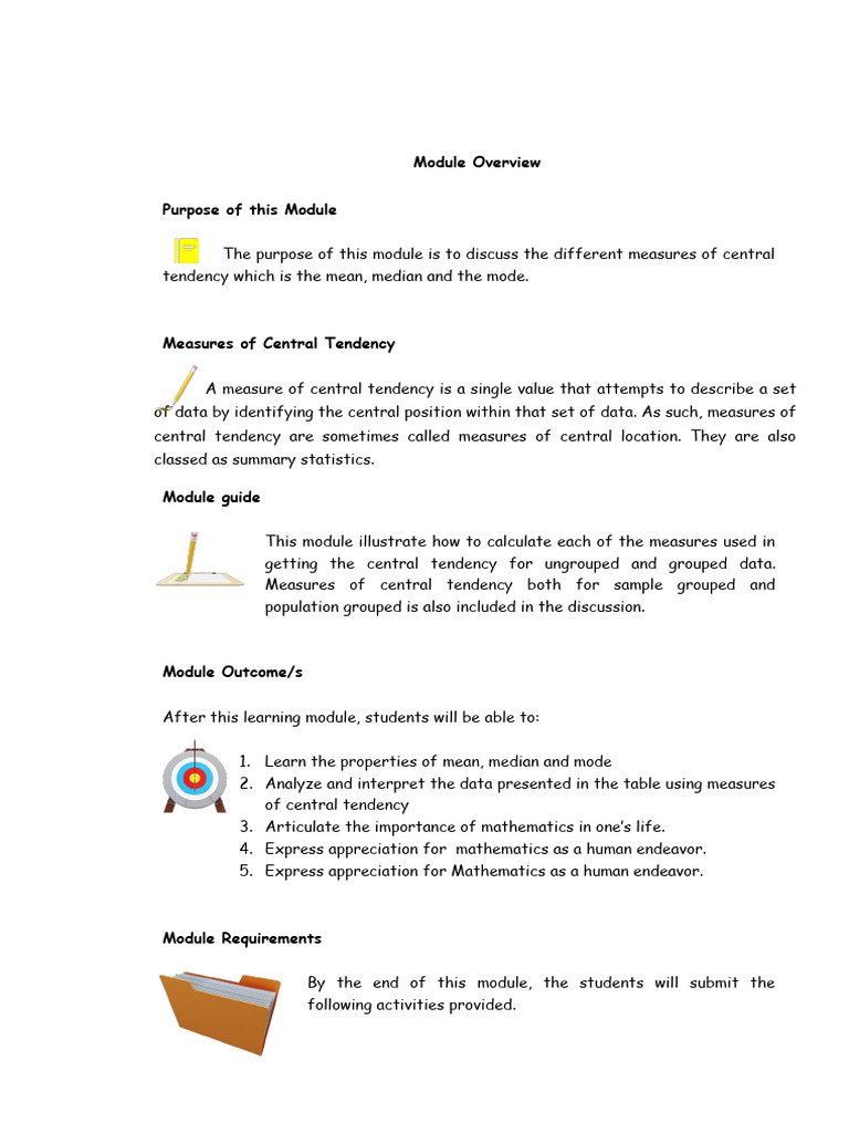 MMW Module 6 - Measures of Central Tendency | PDF | Mean | Mode (Statistics)