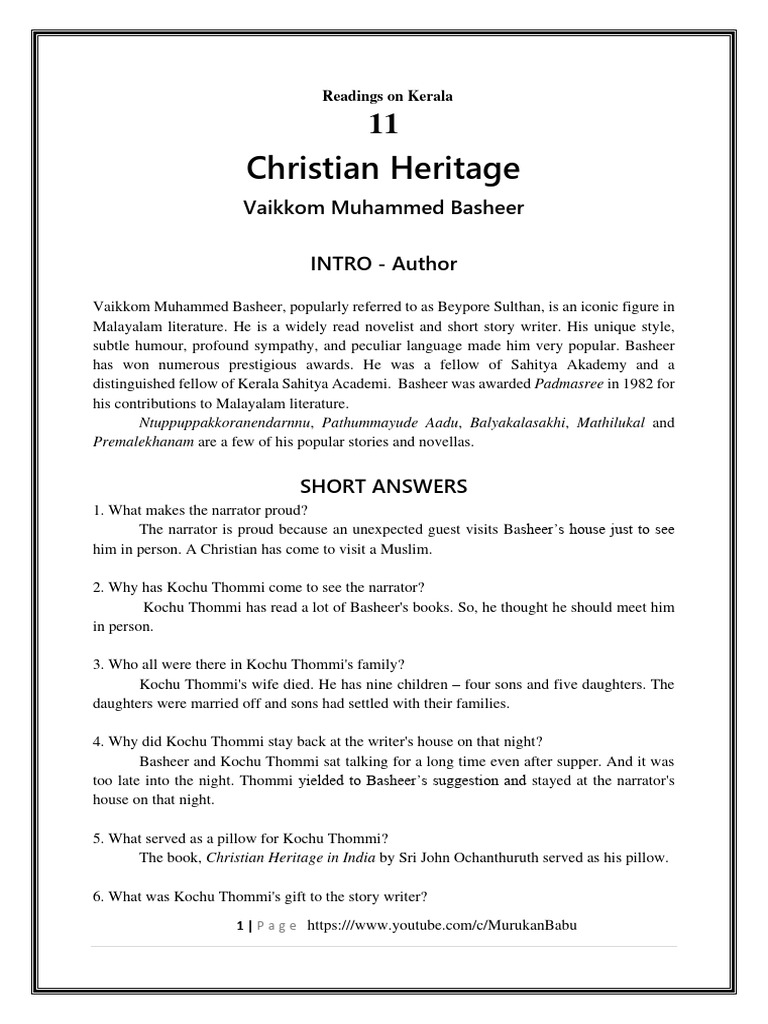 Christian Heritage VM Basheer COMPLETE NOTES | PDF