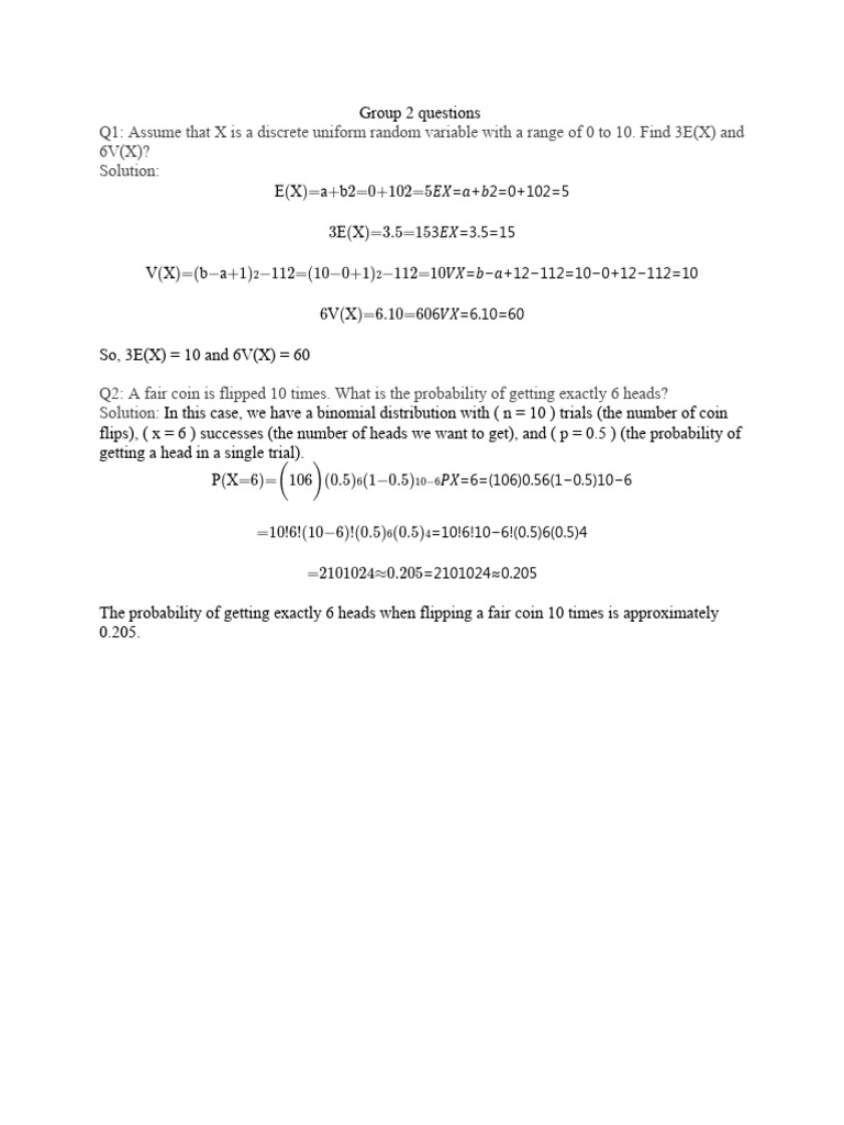 Group 2 Chap 3 Discrete Uniform Distribution And Binomial Distribution Pdf