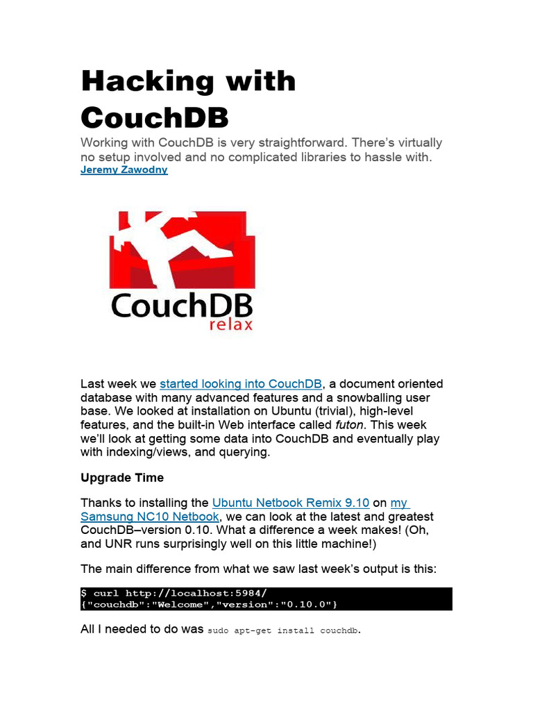 Hacking With CouchDB | Download Free PDF | Perl | Computing Hacking With CouchDB | Download Free PDF | Perl | Computing