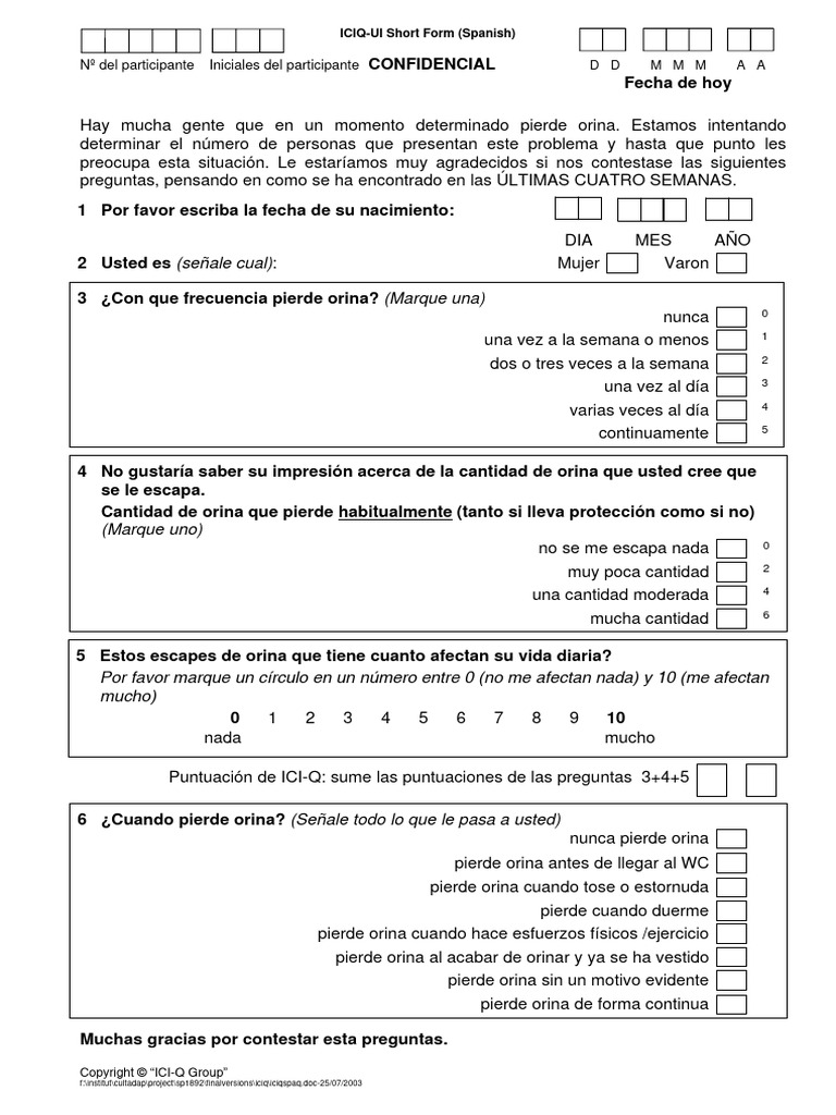 Cuestionario ICIQ-UI SF en Español | PDF