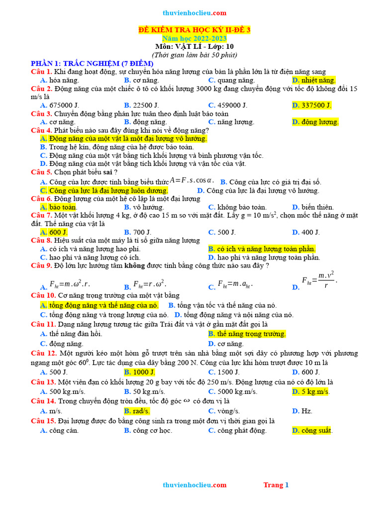 De Thi HK2 Vat Li 10 KNTT 3 | PDF