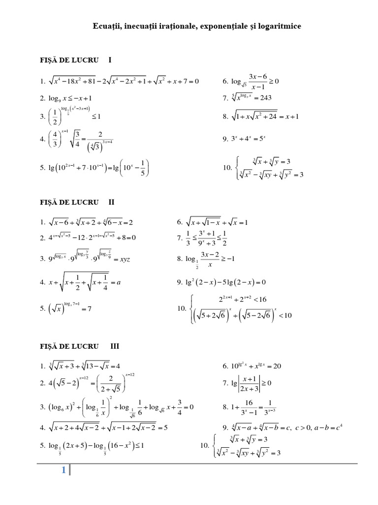 Fisa de Lucru Ecuatii Clasa X | PDF | Motorsport Governing Bodies | Auto Racing Organizations