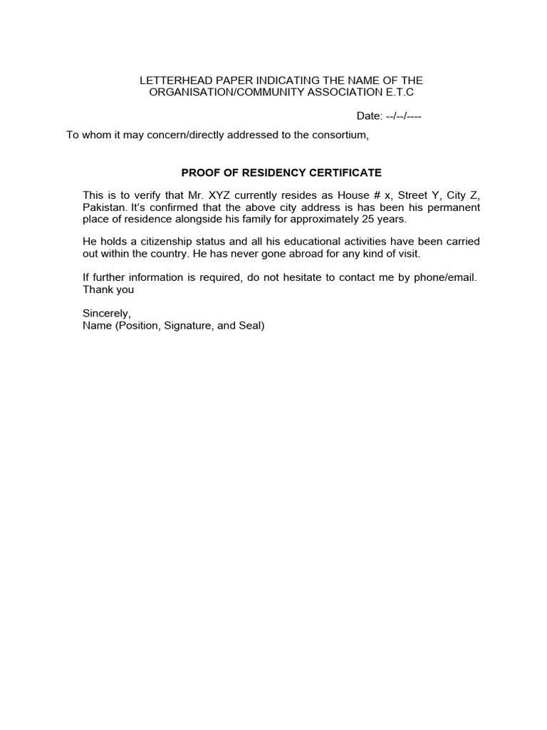 Proof of Residence CERT. | PDF