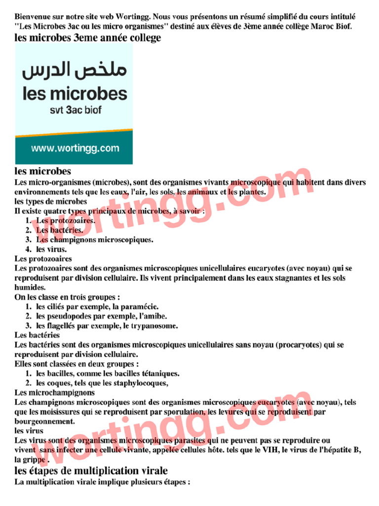 Les Microbes Résumé PDF | PDF