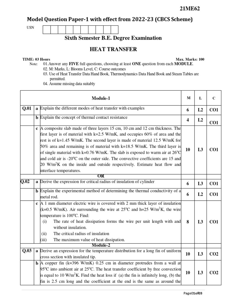 21ME62 Set1&2 | PDF | Heat Transfer | Boundary Layer
