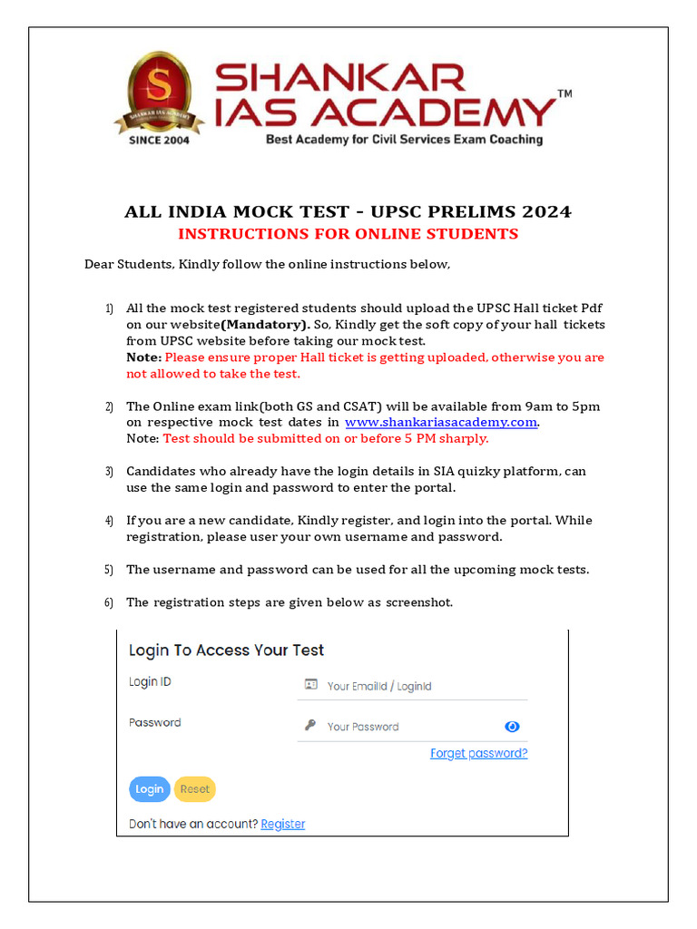 Upsc Mock III Online Instructions 2024 | PDF
