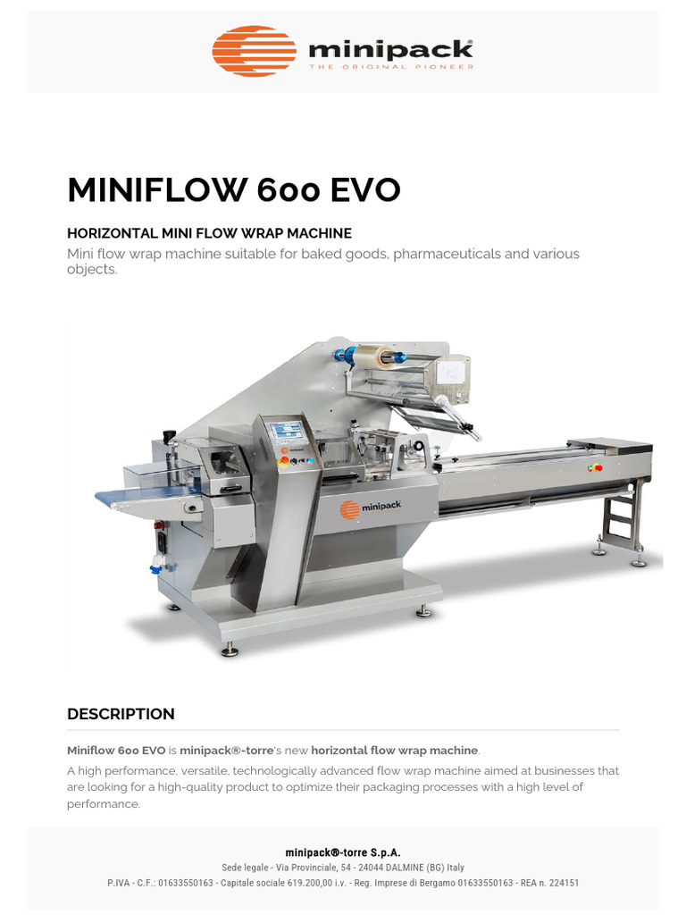 Miniflow 600 EVO: Advanced Flow Wrapper | PDF | Manufactured Goods