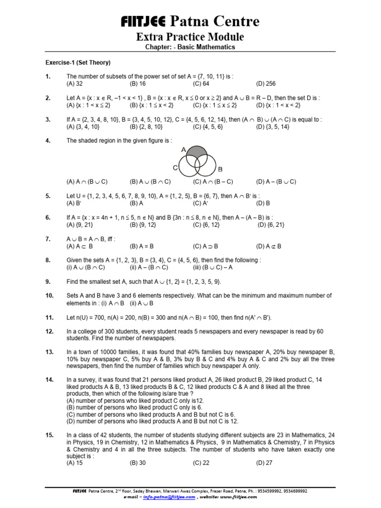 Fiitjee Extra Practice Module - Basic Mathematics | PDF | Arithmetic | Mathematical Analysis