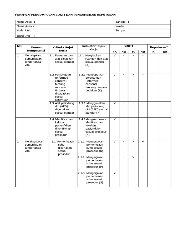 FORM - 07 Pengumpulan Bukti Dan Pengambilan Keputusan TTV | PDF