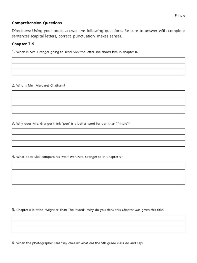 Frindle Ch 7-9 Student | PDF