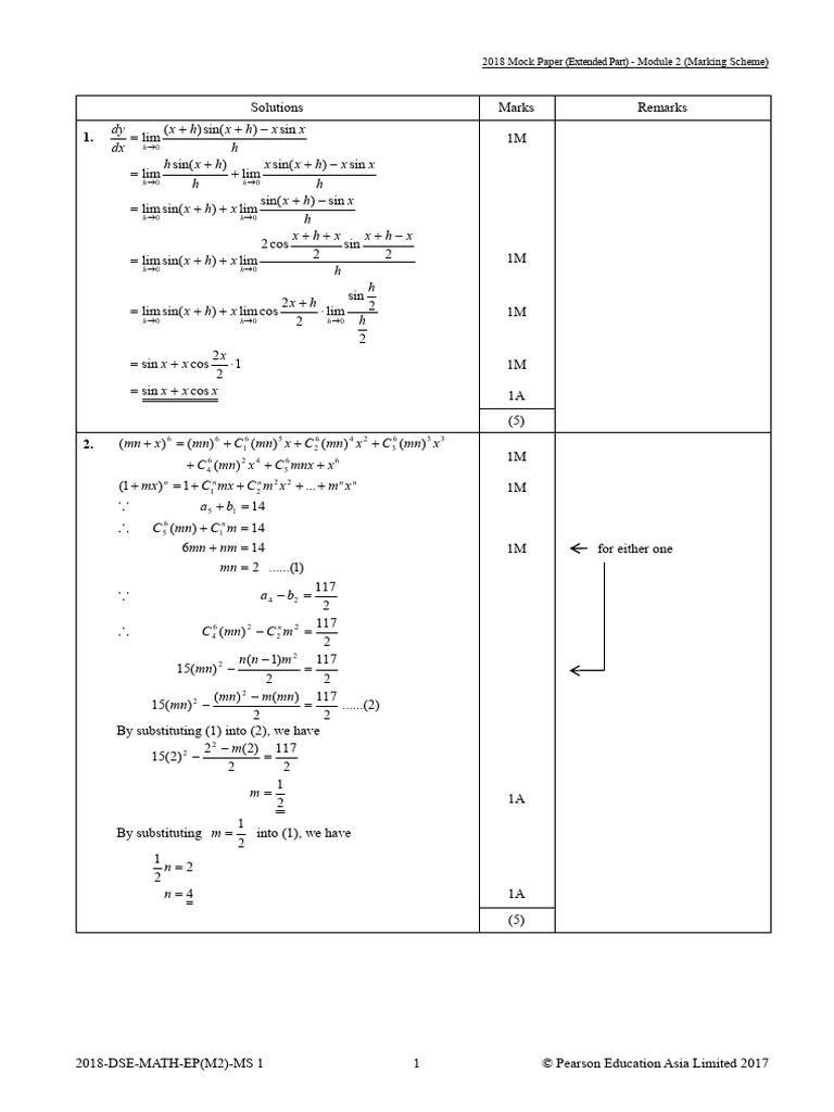M2_Mock_2018_Marking | PDF | Mathematical Concepts | Algebra