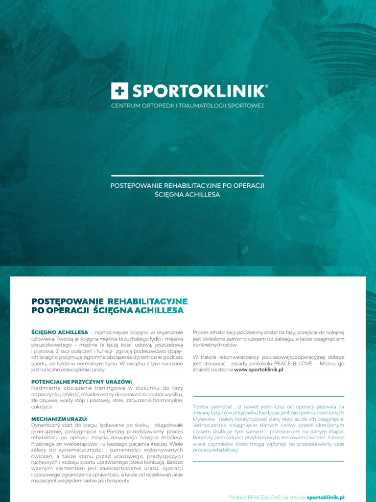 Postepowanie Rehabilitacyjne Po Operacji Sciegna Achillesa | PDF