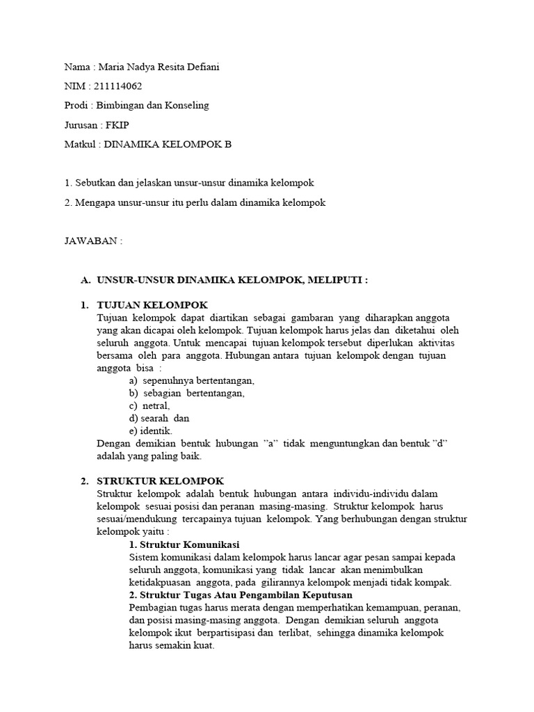 Maria - Unsur2 Dinamika - Dinamika Kel B | PDF