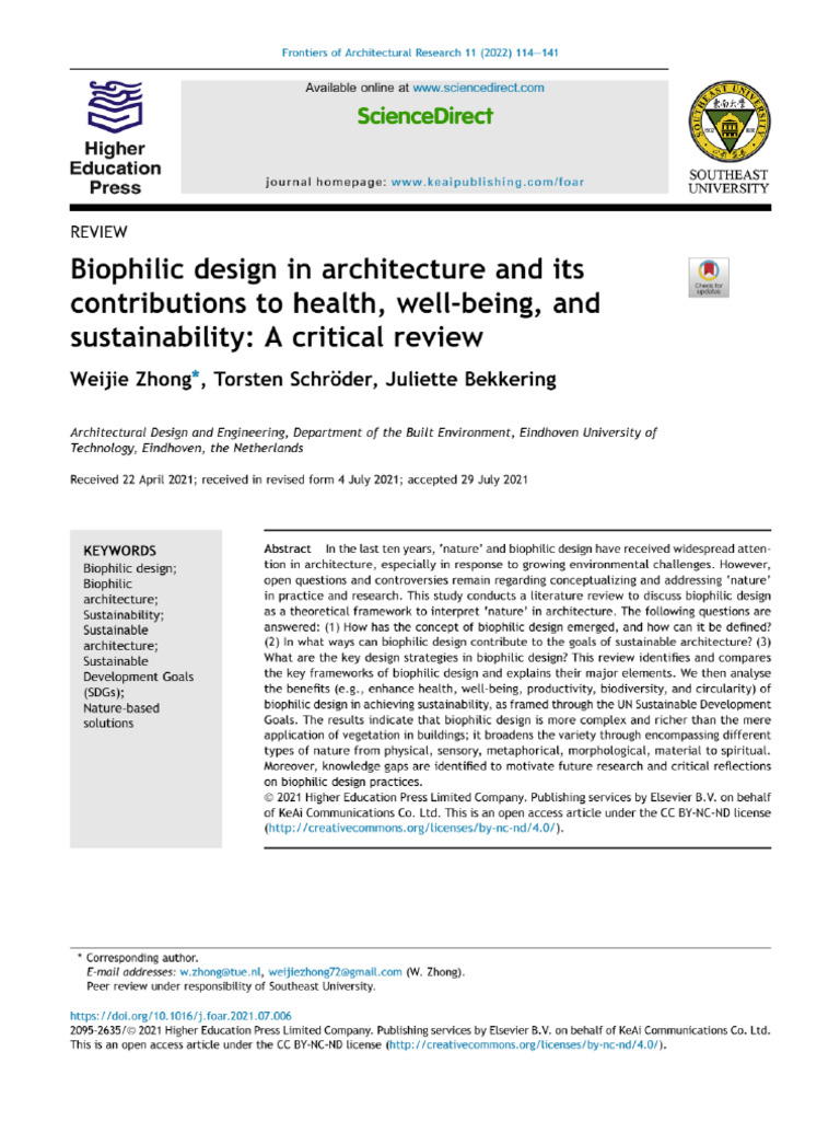 Biophilic Design in Architecture and Its Contributions to Health, Well-being, And Sustainability ...