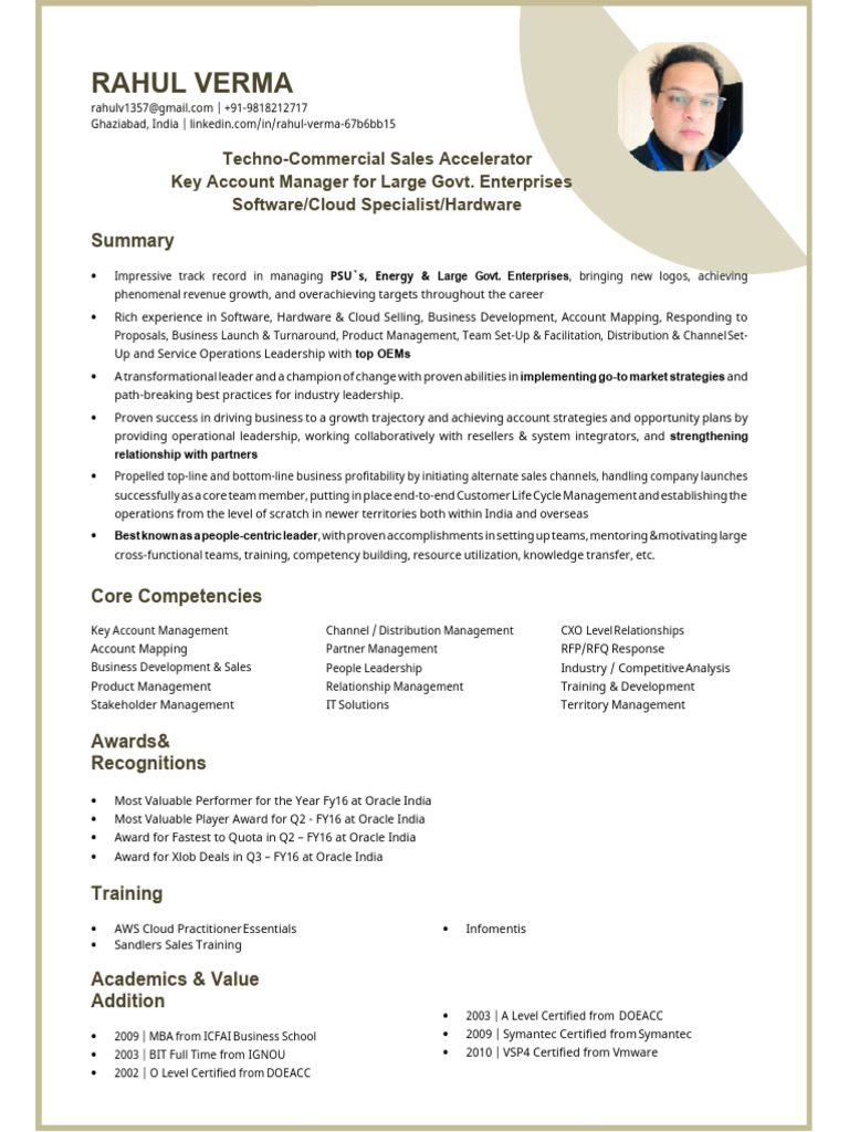 Rahul_Verma_CV | Download Free PDF | Oracle Corporation | Sales