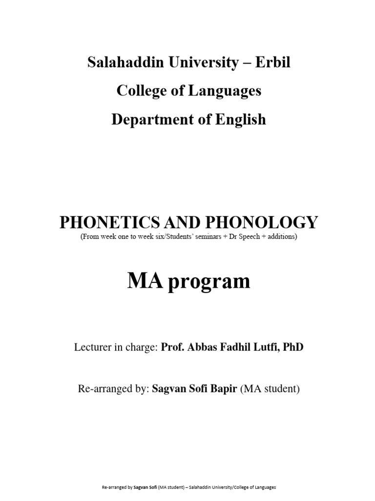 Phonetics Phonology Coursebook Prof Abbas Re Arranged By Sagvan
