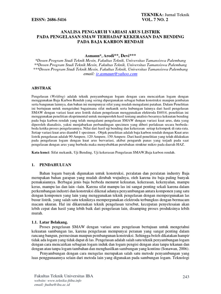 Analisa Pengaruh Variasi Arus Listrik Pada Pengelasan Smaw Terhadap Kekerasan Dan Bending Pada ...