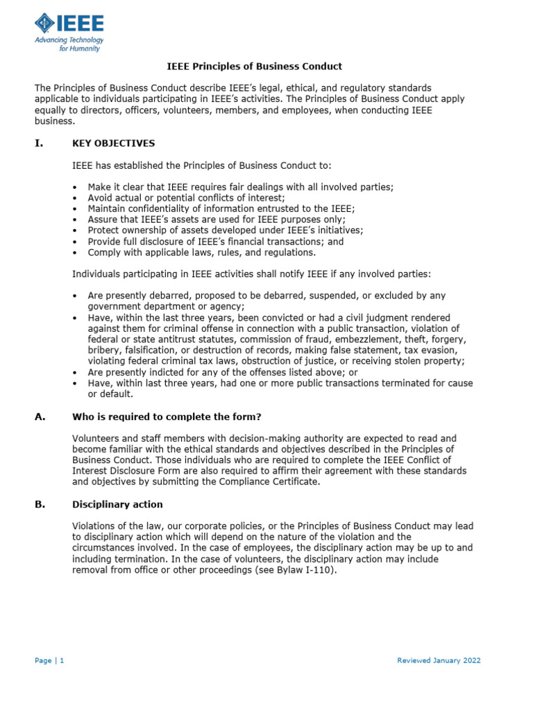 IEEE Business Conduct Principles | PDF | Securities (Finance) | Stocks