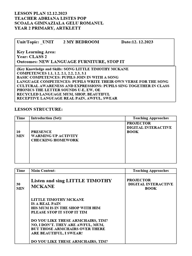 Year 2 Art Lesson Plan: Little Timothy | PDF | Communication ...