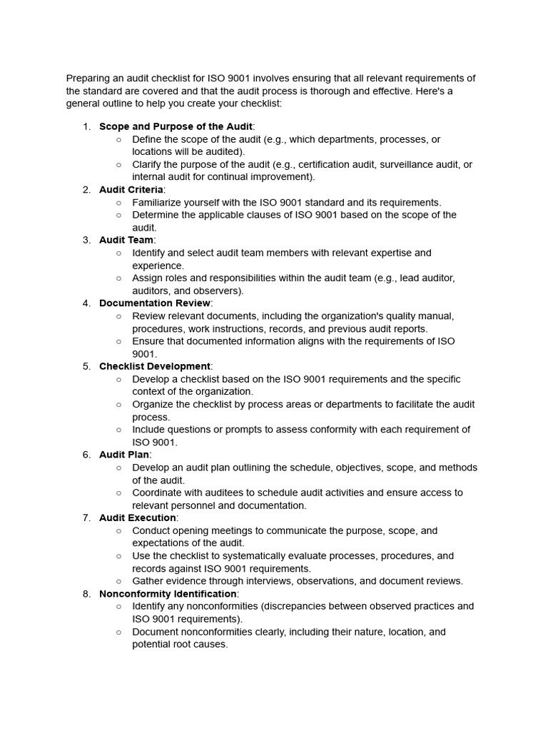 Audit Checklist Preparation As Per ISO 9001 | PDF | Audit | Iso 9000