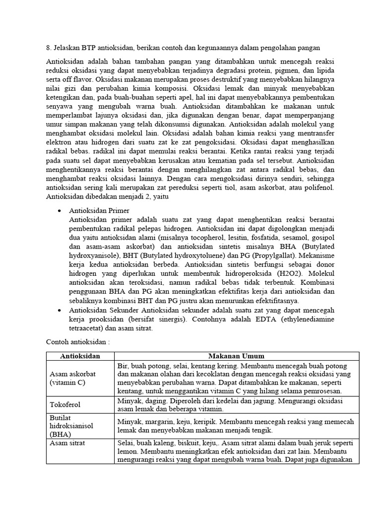 Manfaat dan Contoh Antioksidan Pangan | PDF