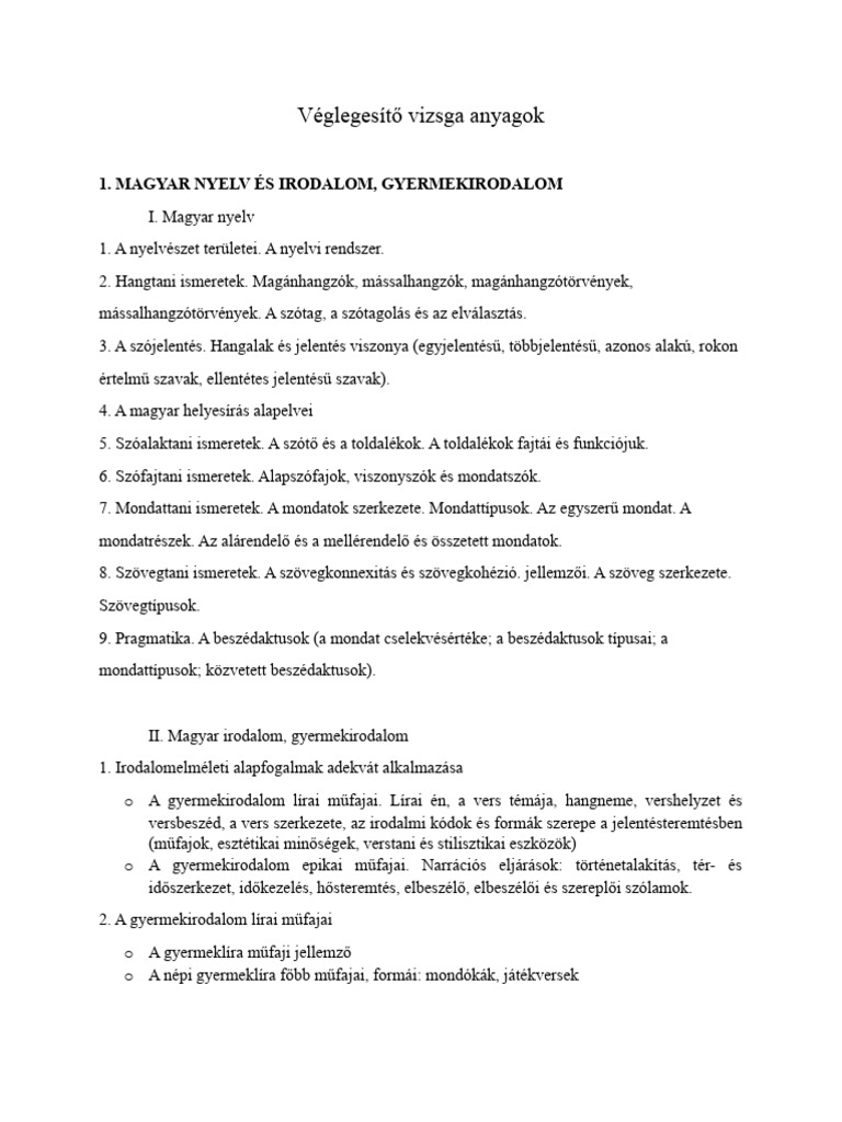 Véglegesítő Vizsga Anyagok | PDF