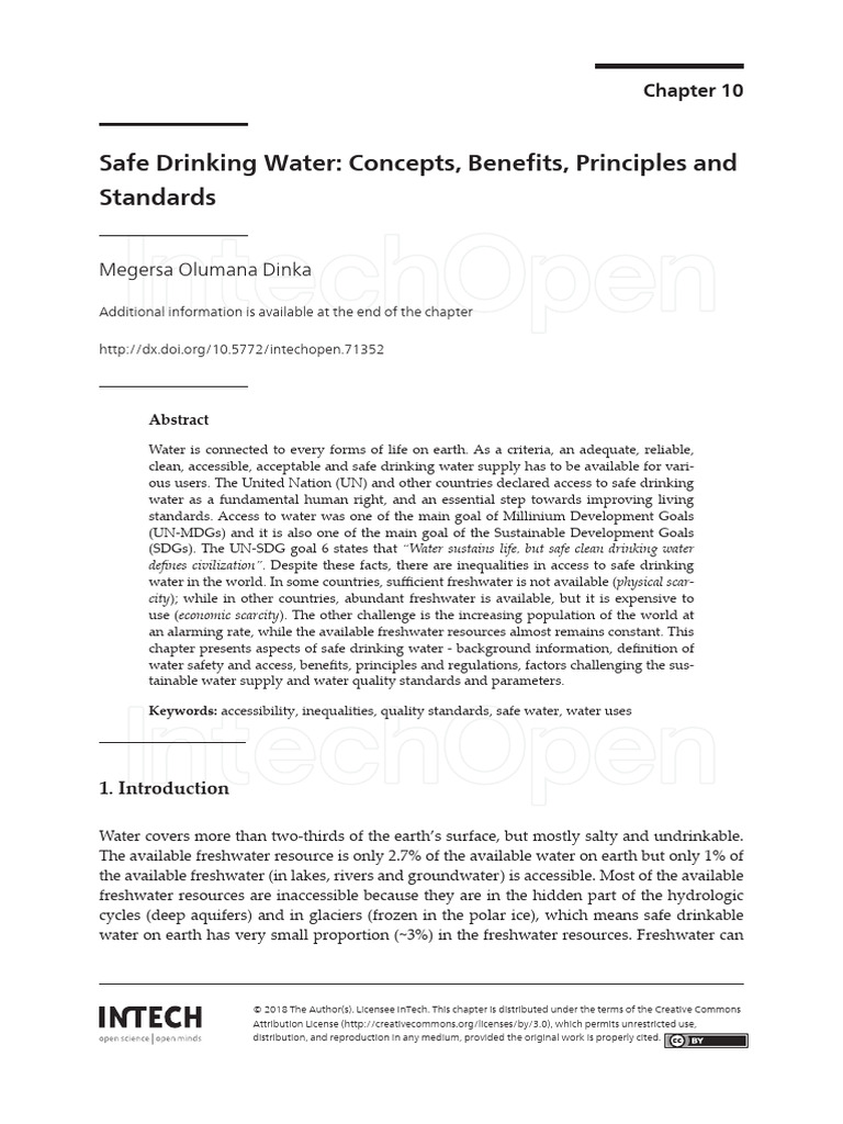 Safe Drinking Water: Concepts, Benefits, Principles and Standards Safe ...