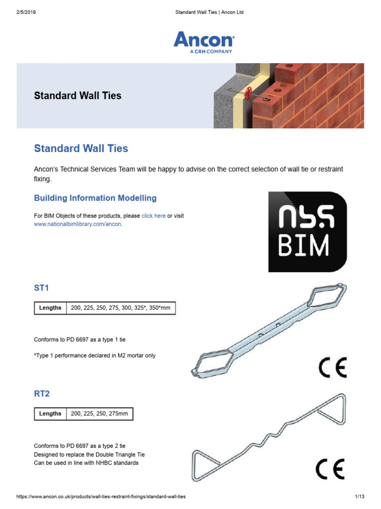 Standard Wall Ties - Ancon LTD | PDF | Building Engineering | Building Technology