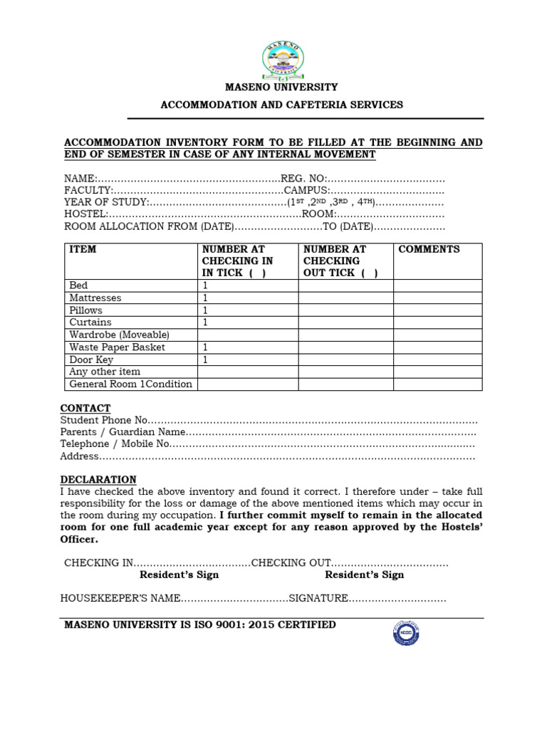 ACCOMODATION INVENTORY FORM | PDF