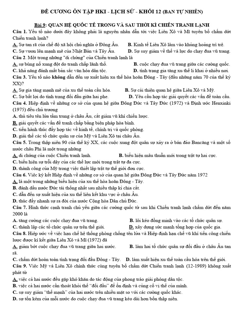 Đề Cương Lịch Sử Hki Ban Tn | PDF