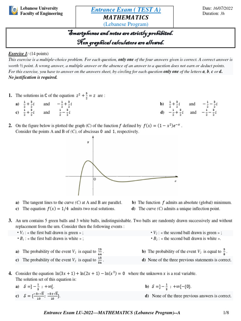 2022 - Math - English | PDF | Function (Mathematics) | Asymptote